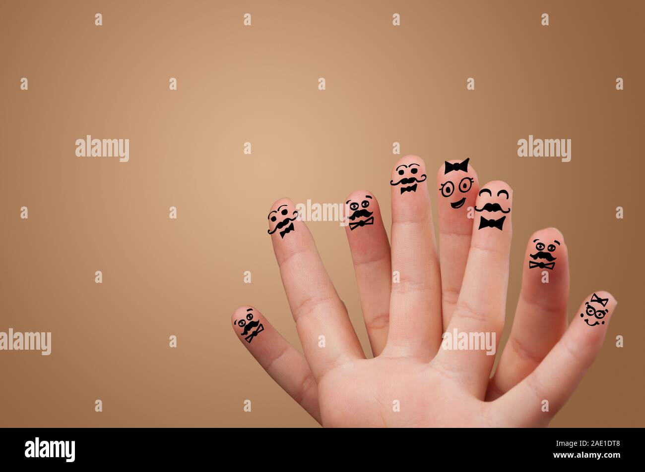 Elegant happy face fingers hugs each other Stock Photo - Alamy