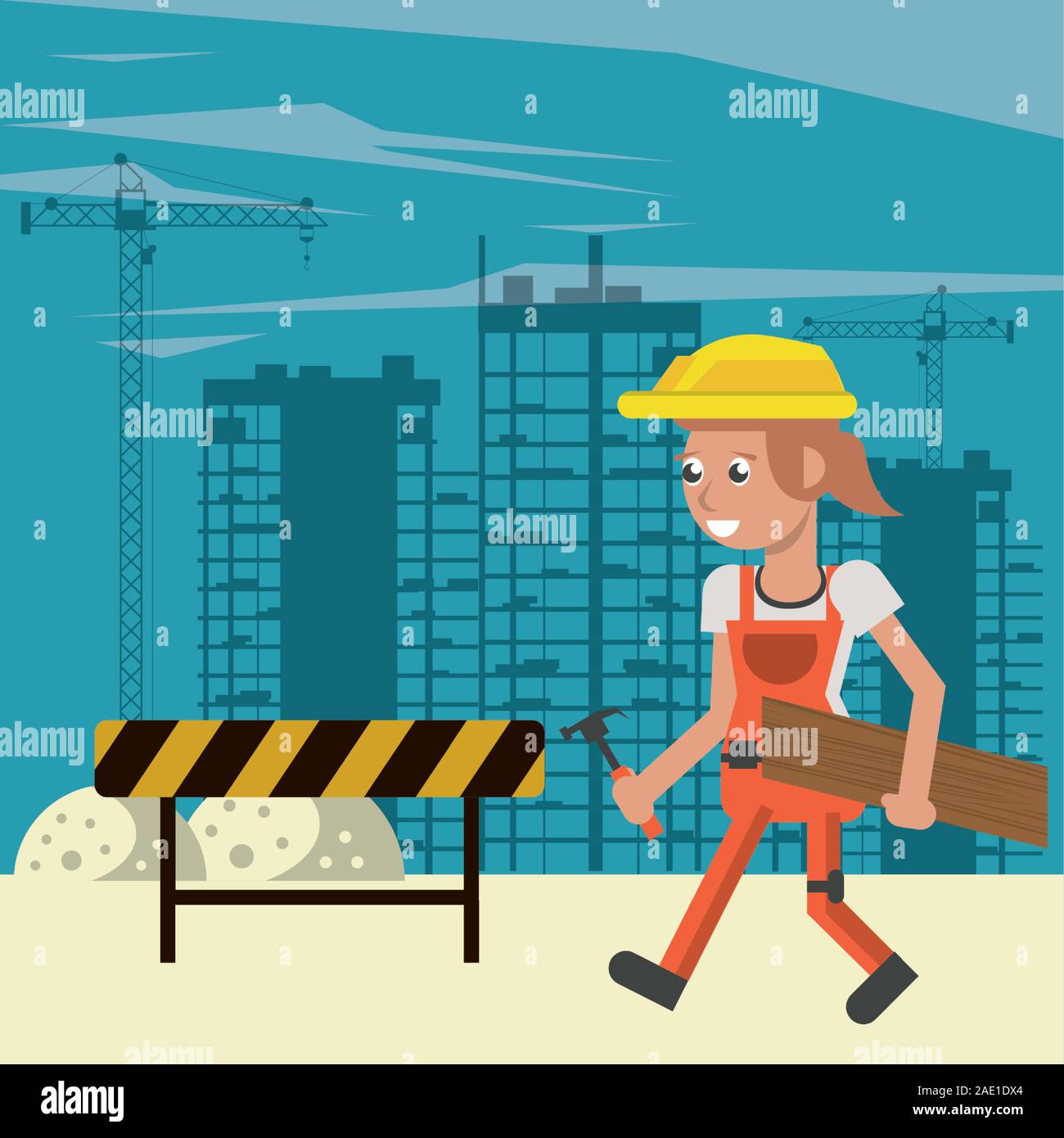 woman builder working under construction scene Stock Vector Image & Art ...