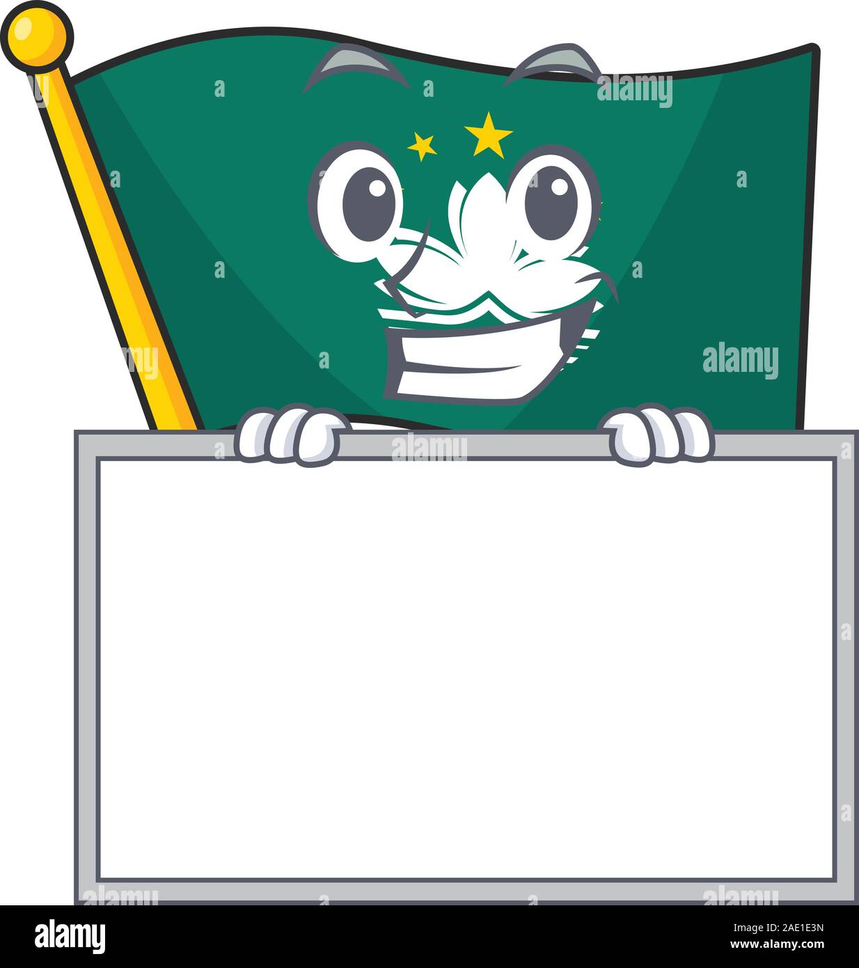 Grinning with board flag macau cartoon character style Stock Vector ...