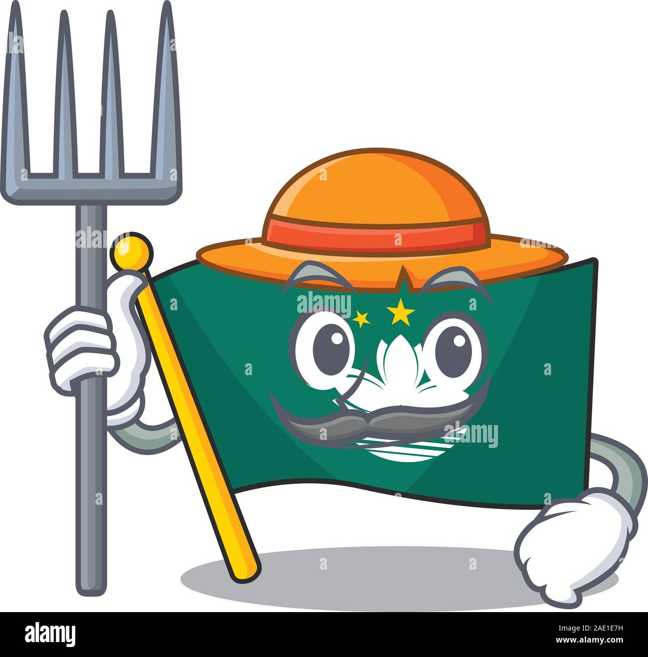 Farmer flag macau cartoon character with hat and tools Stock Vector ...