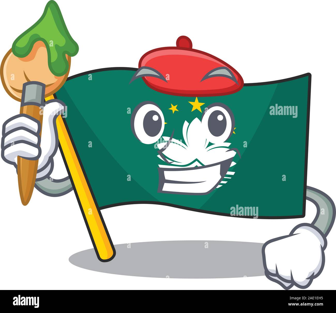 Cheerful flag macau Artist cartoon character with brush Stock Vector ...