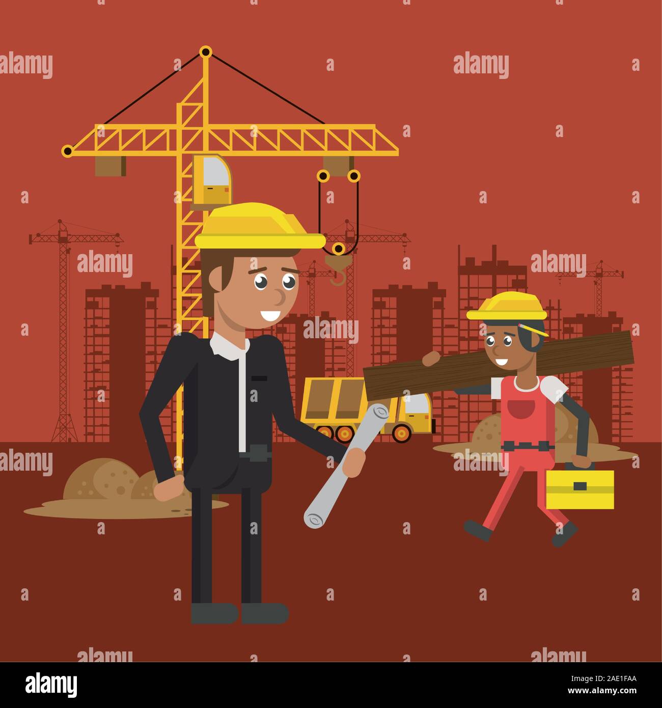 engineer and builder working under construction scene Stock Vector Image & Art - Alamy
