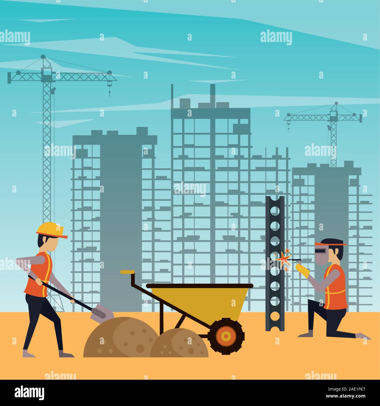 builders working under construction scene Stock Vector Image & Art - Alamy