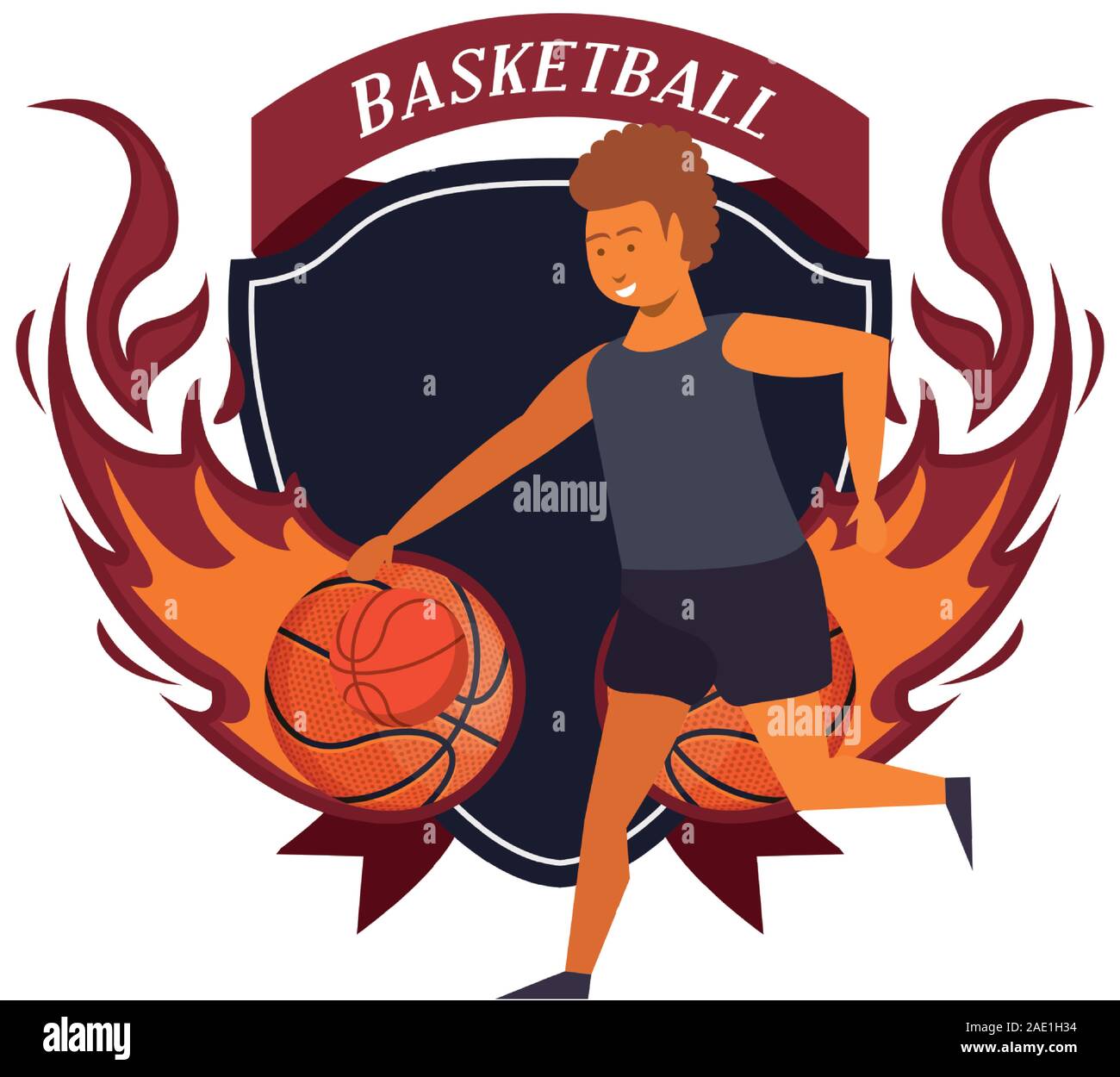 young man athlete playing basketball with balloon Stock Vector Image ...