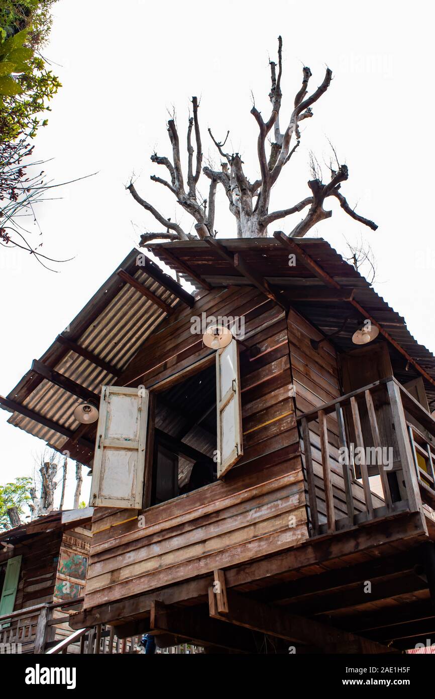 Tree house in the garden Stock Photo - Alamy