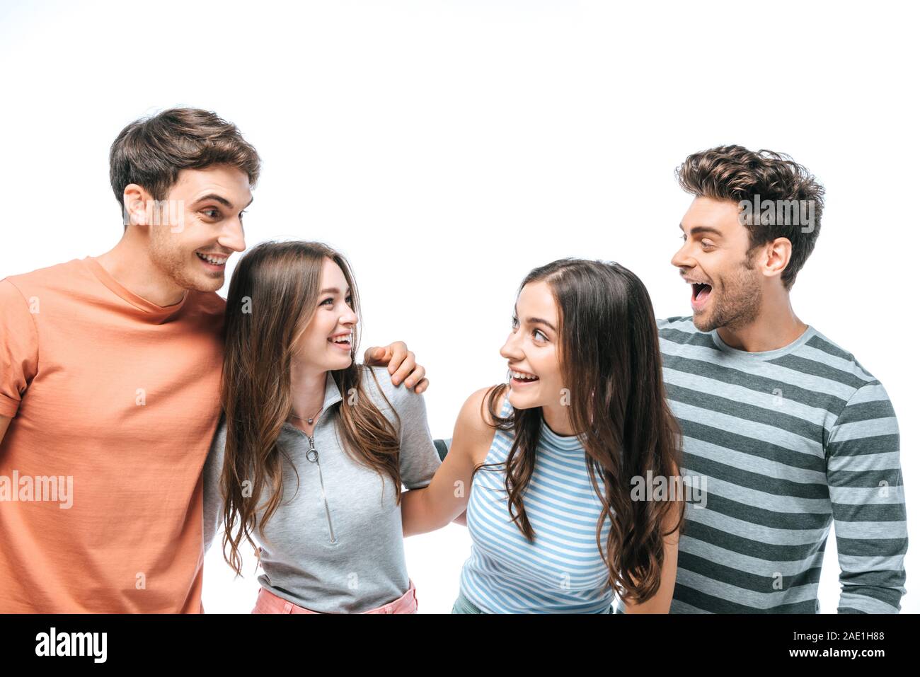 excited friends screaming and celebrating isolated on white Stock Photo ...