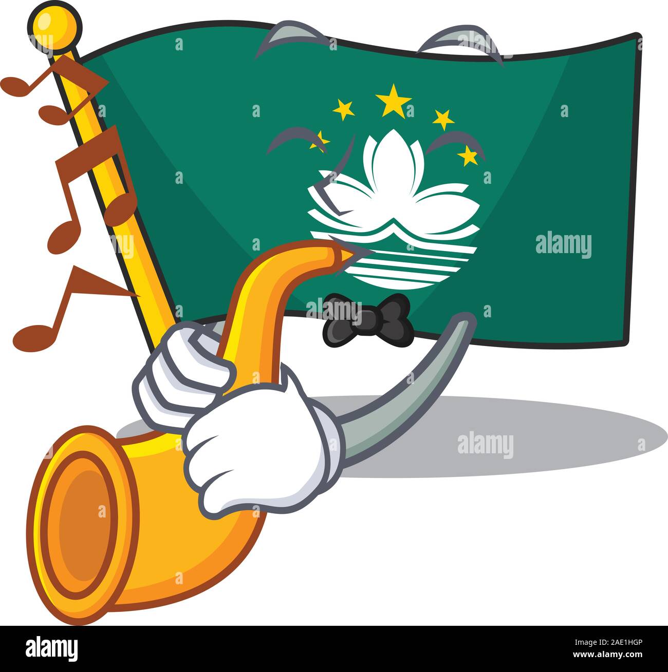 Supper cool flag macau cartoon character performance with trumpet Stock ...
