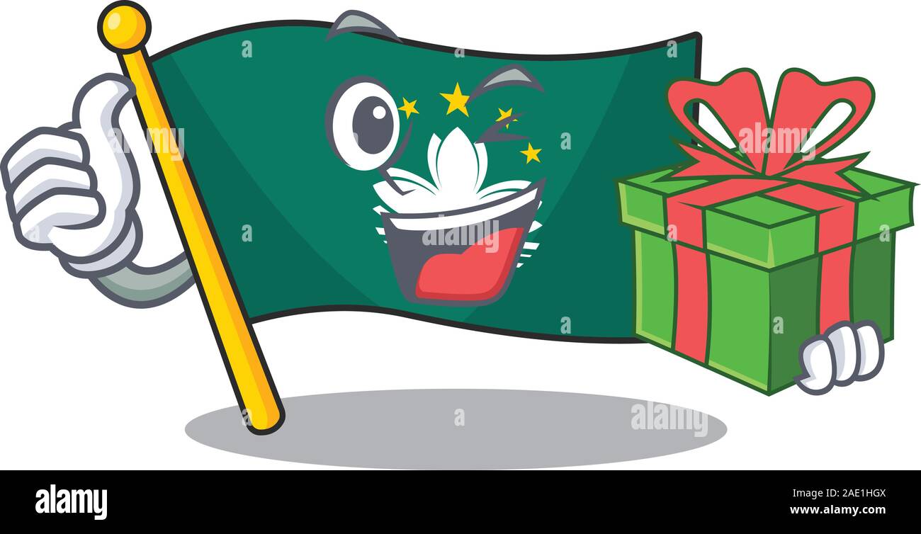 mascot cartoon of happy flag macau with gift box Stock Vector Image ...