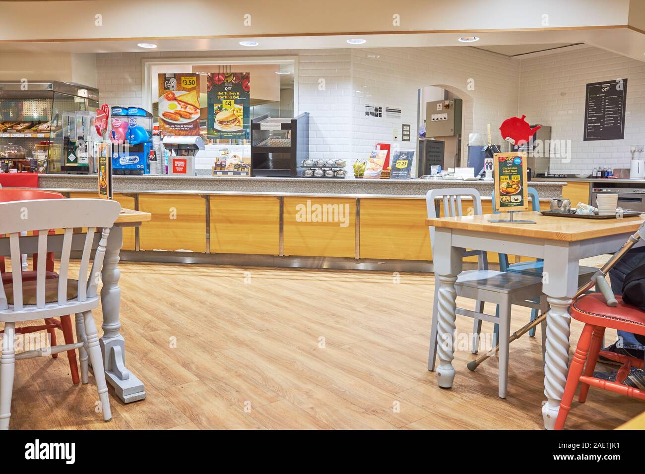 Interior of the cafe at the Morrisons store in Northampton, England ...
