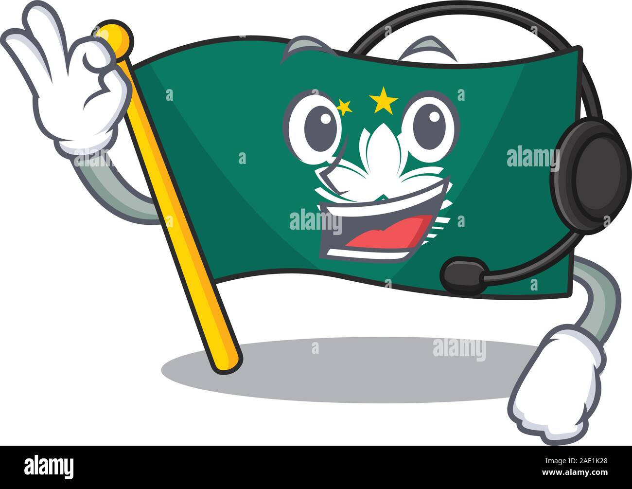 Flag macau cute cartoon character design with headphone Stock Vector ...