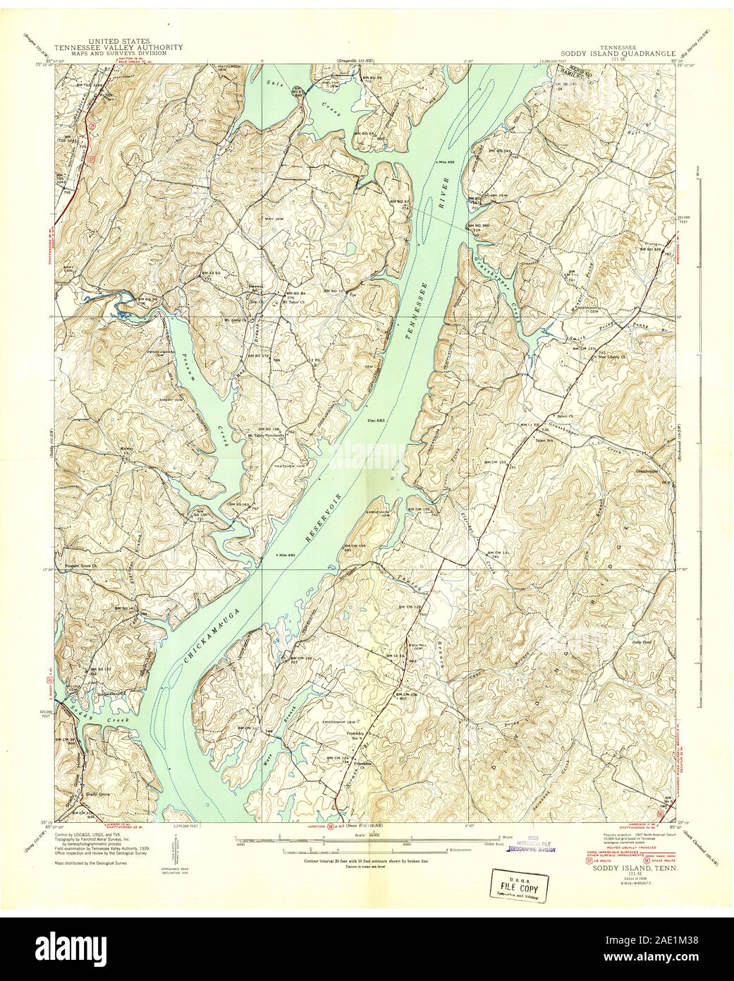 USGS TOPO Map Tennessee TN Soddy Island 153189 1939 24000 Restoration ...