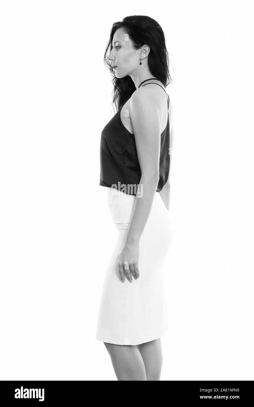 Woman standing profile Black and White Stock Photos & Images - Alamy