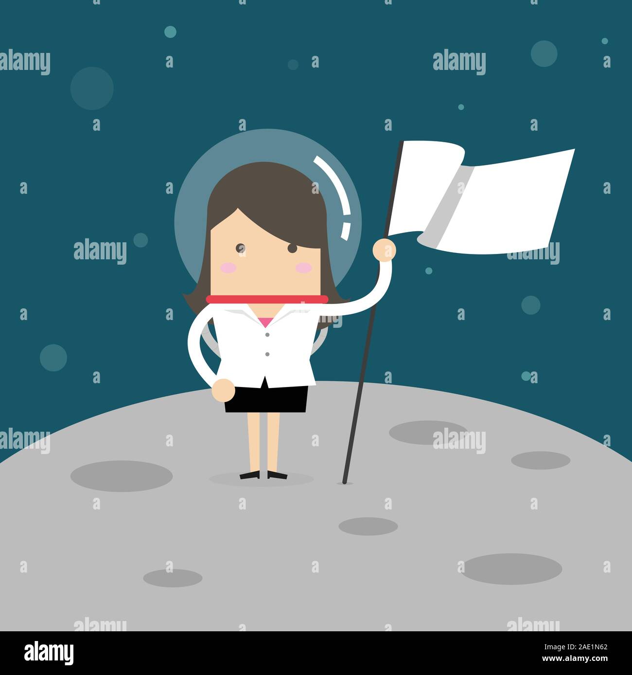 Businesswoman planting white flag on moon Stock Vector Image & Art - Alamy