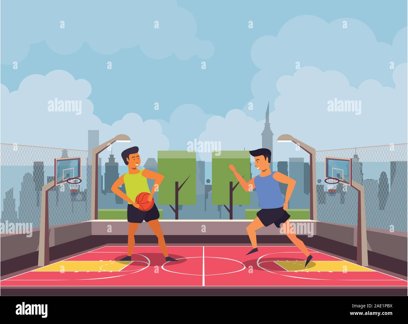 young men athlete playing basketball with balloon Stock Vector Image ...