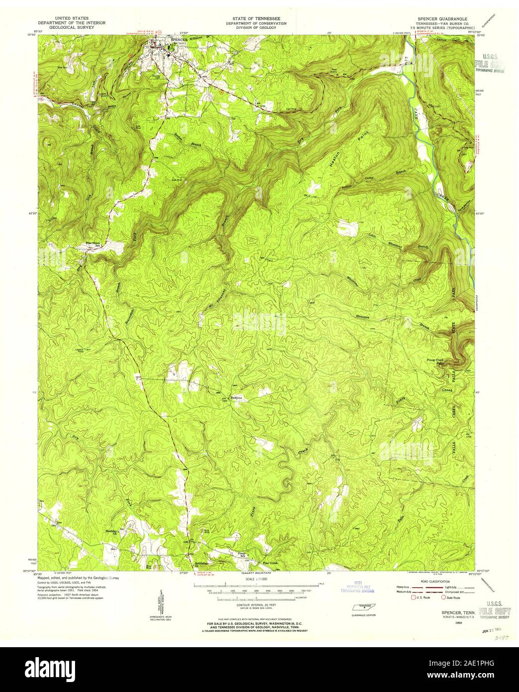 USGS TOPO Map Tennessee TN Spencer 155762 1954 24000 Restoration Stock ...