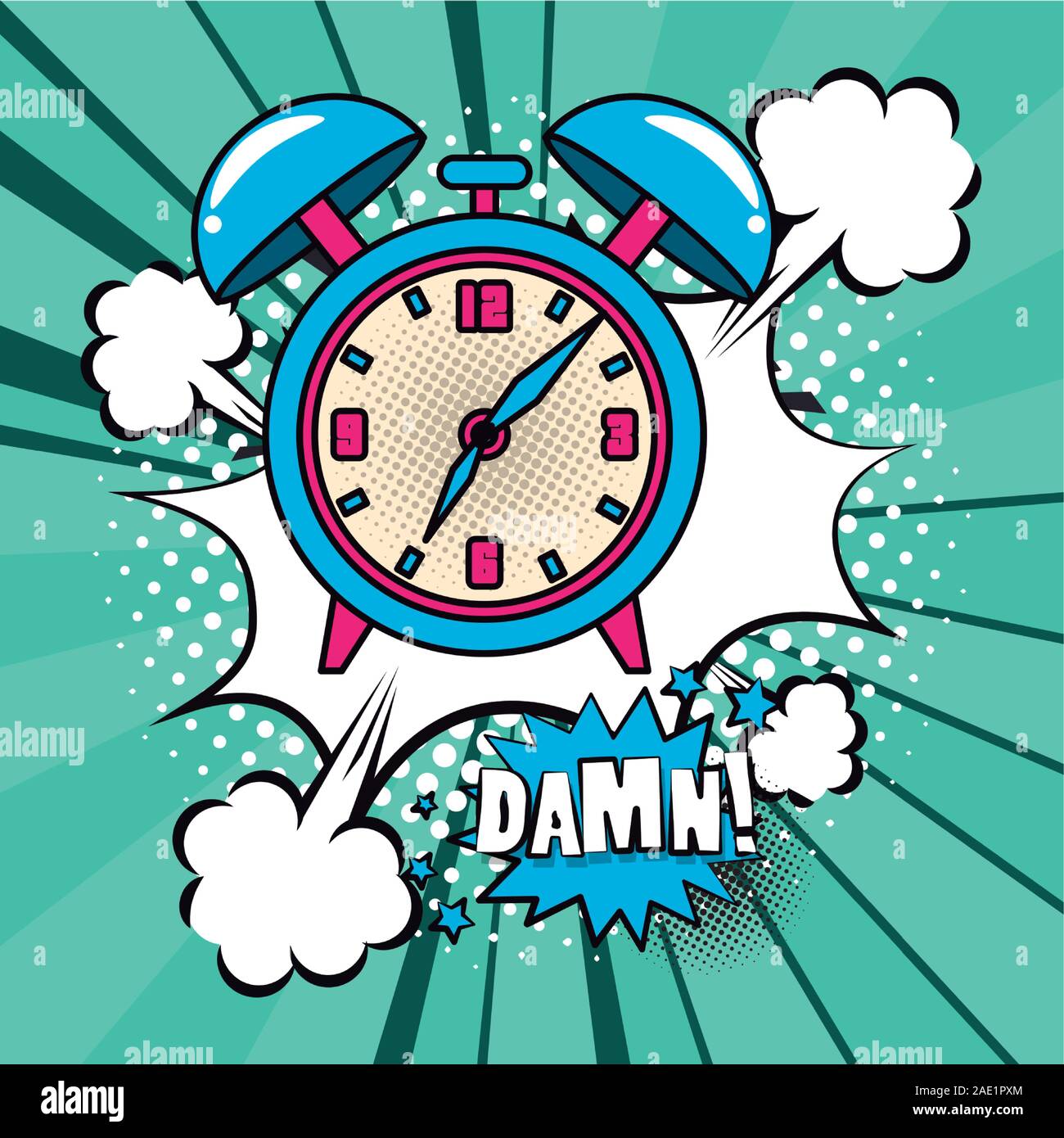 poster pop art style with alarm clock Stock Vector Image & Art - Alamy