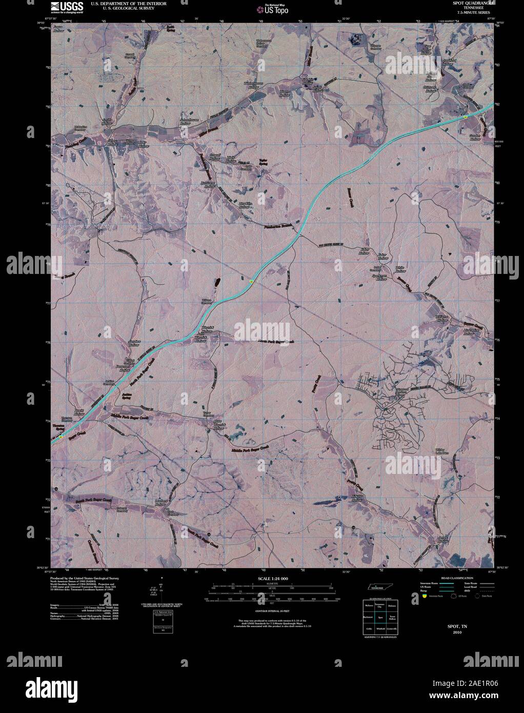 USGS TOPO Map Tennessee TN Spot 20100512 TM Inverted Restoration Stock ...