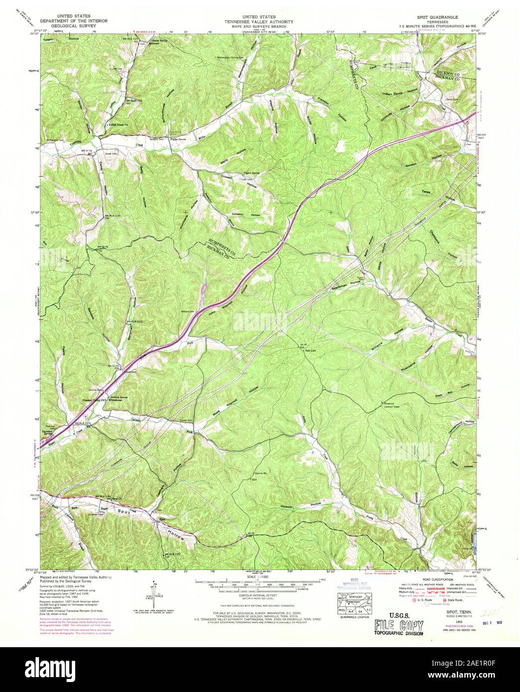USGS TOPO Map Tennessee TN Spot 155768 1952 24000 Restoration Stock ...