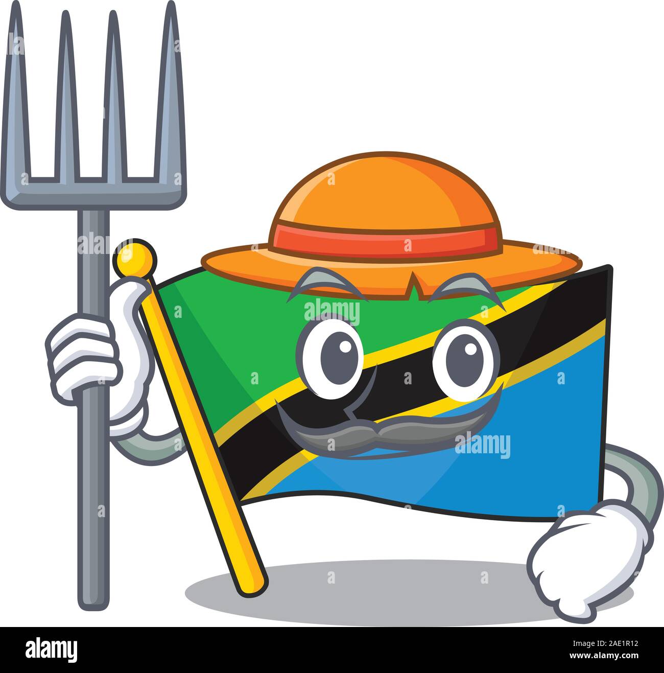 Farmer flag tanzania cartoon character with hat and tools Stock Vector ...