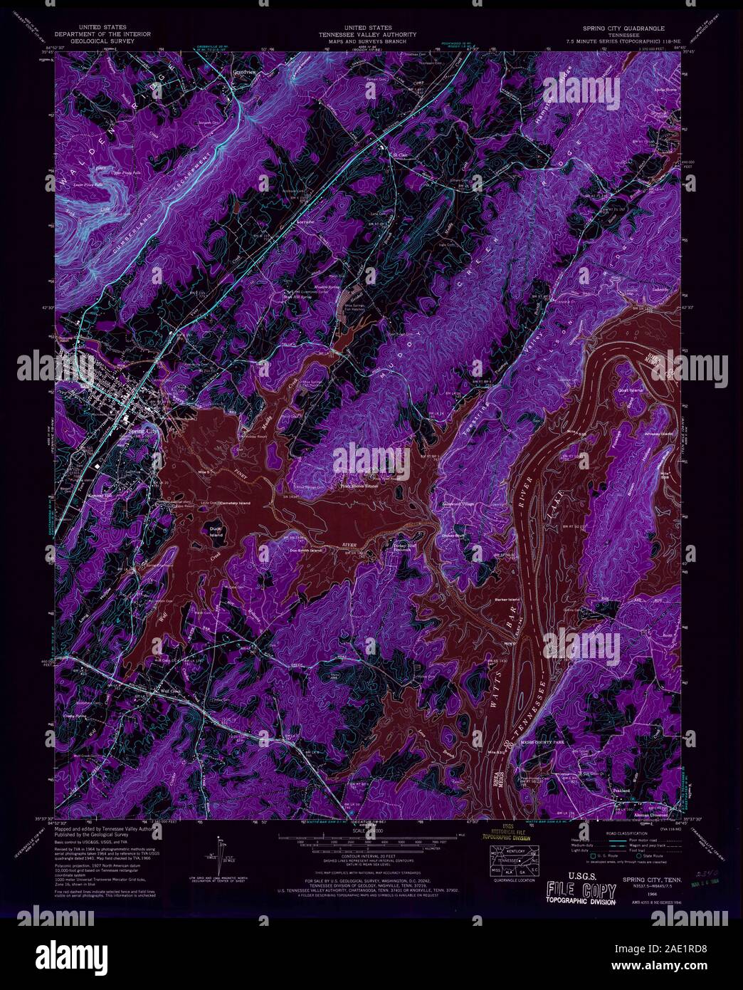 USGS TOPO Map Tennessee TN Spring City 155964 1966 24000 Inverted ...