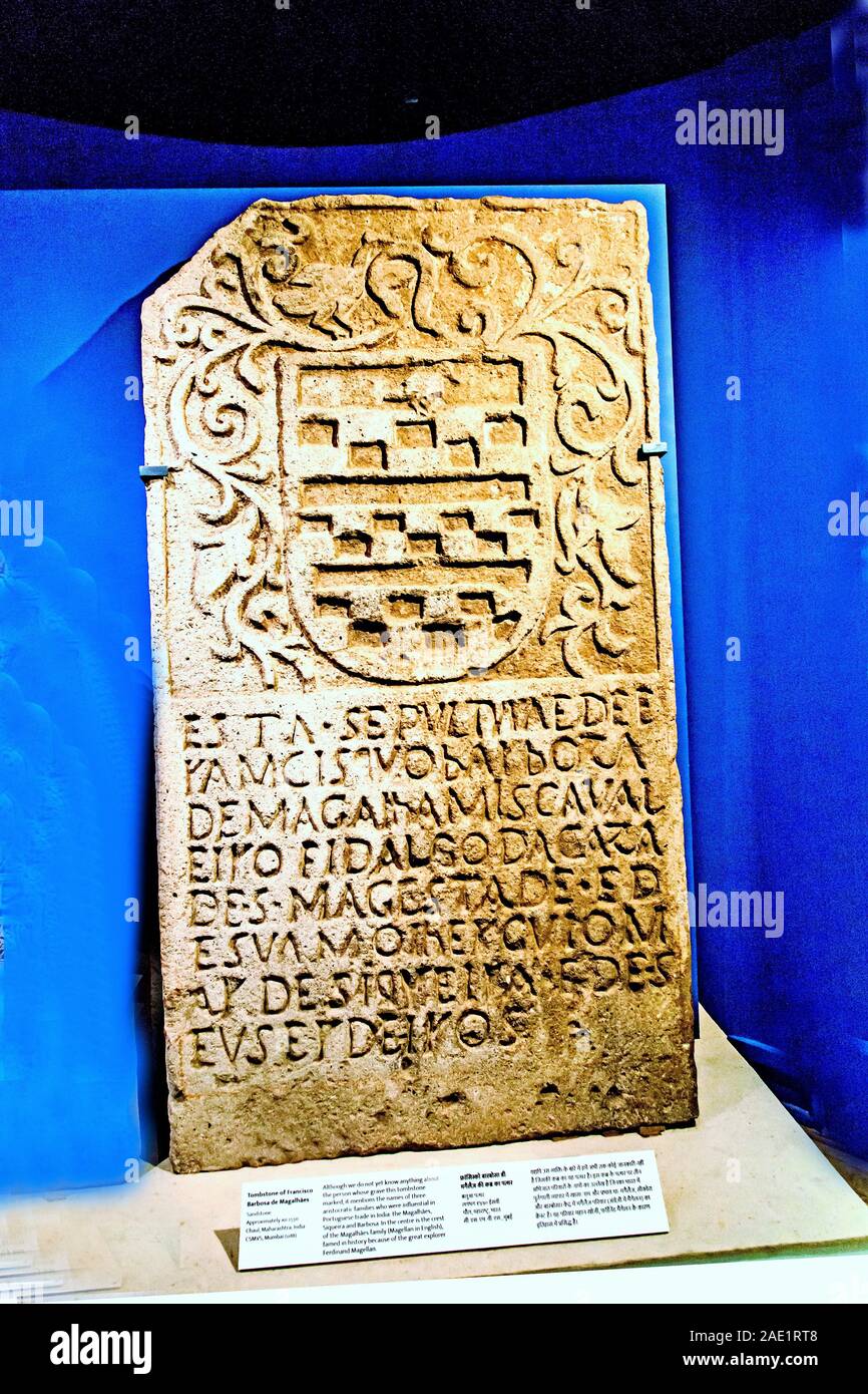 Antique sandstone tombstone of Francisco, CSMVS Museum, Prince of Wales ...