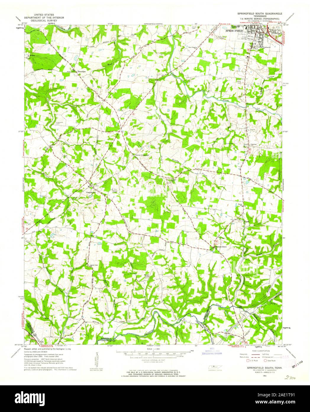 USGS TOPO Map Tennessee TN Springfield South 155786 1961 24000 ...