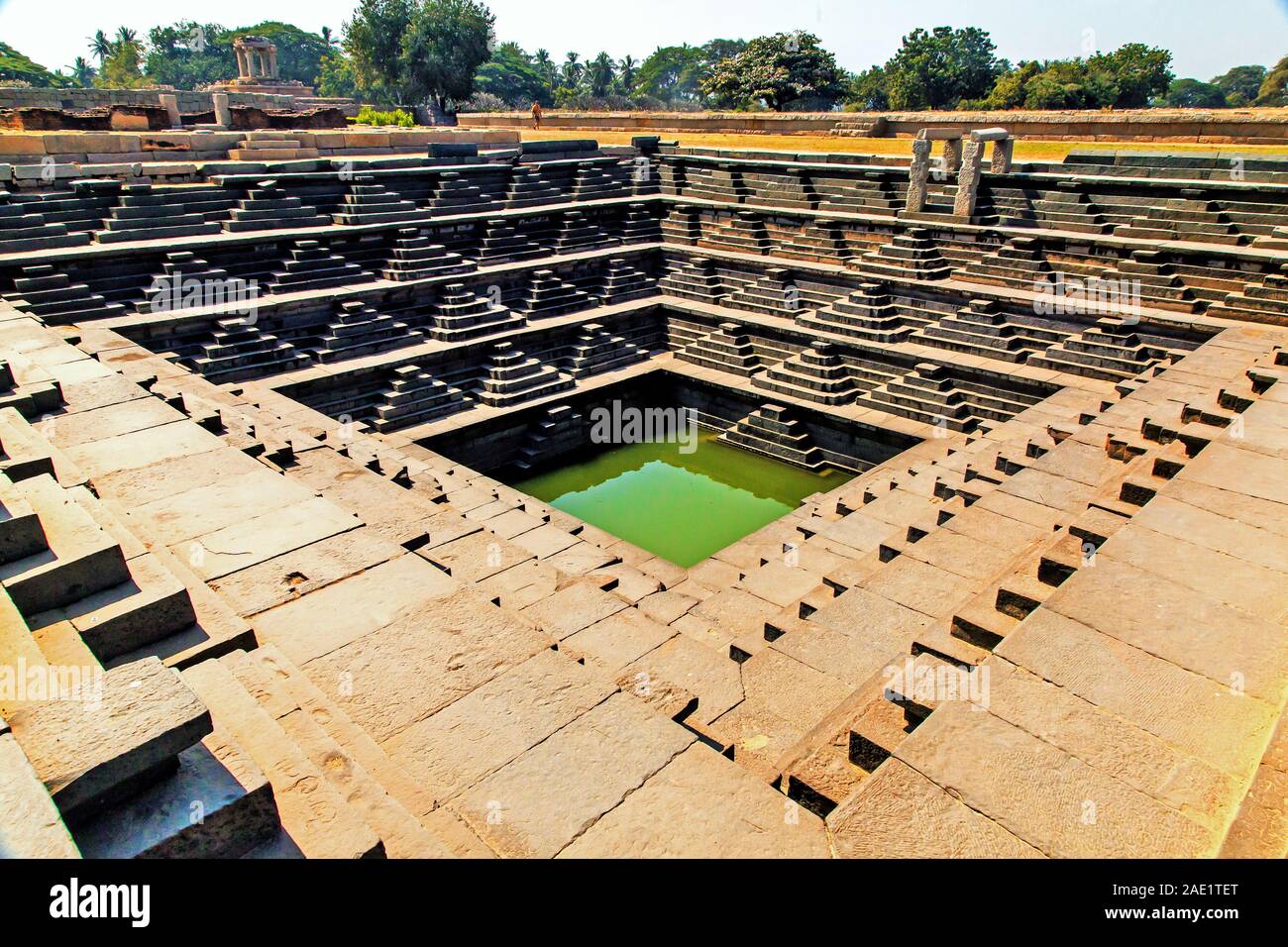 Pushkarani sacred water tank, Hampi, Karnataka, India, Asia Stock Photo - Alamy