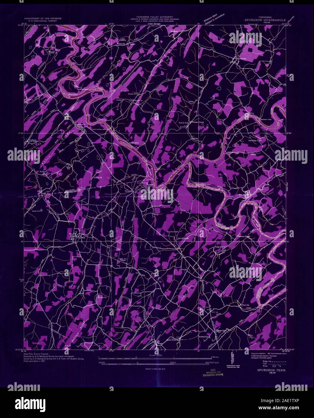 USGS TOPO Map Tennessee TN Spurgeon 155799 1935 24000 Inverted ...