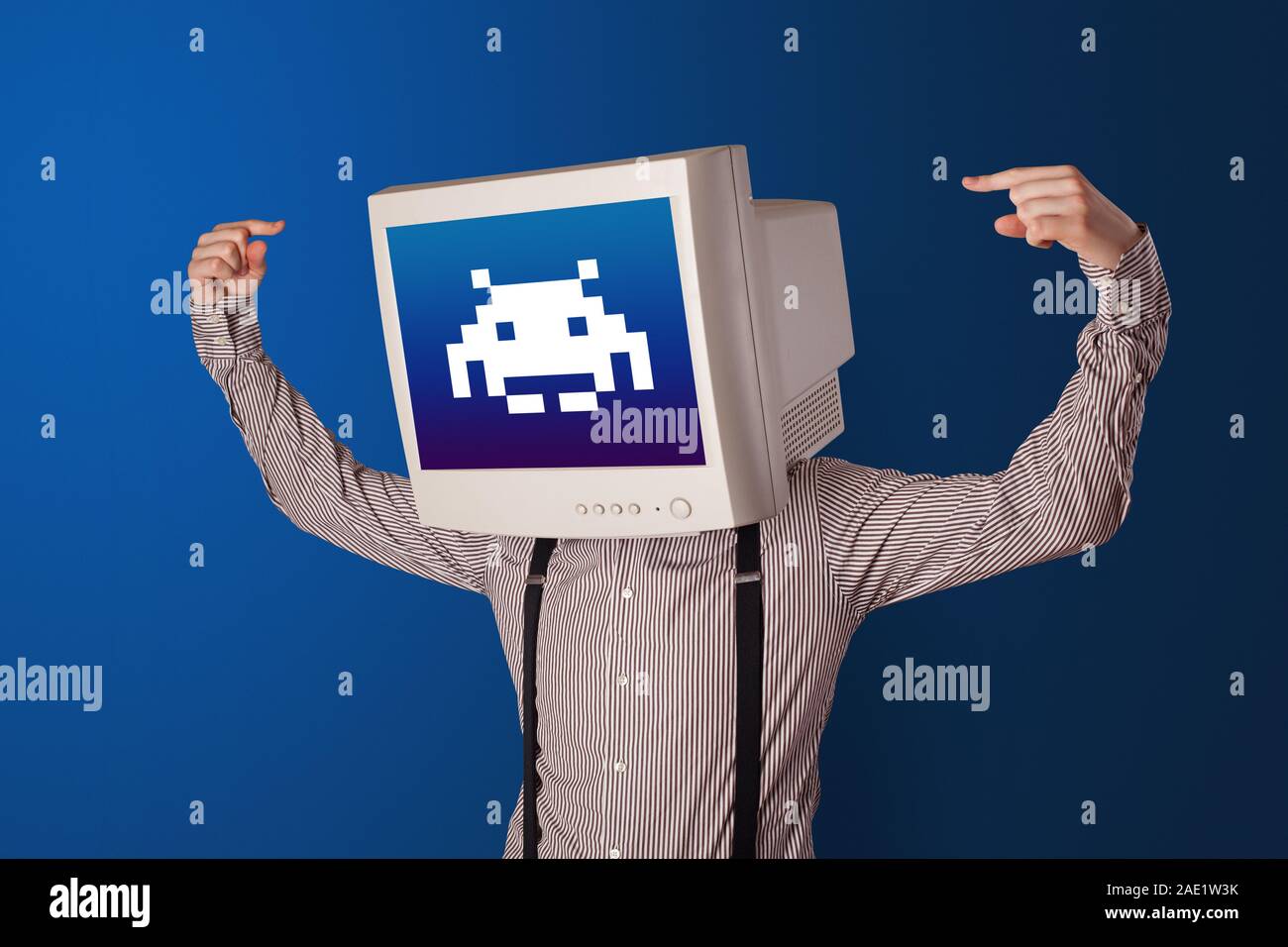 Young person with monitor head, old school 8-BIT concept Stock Photo ...