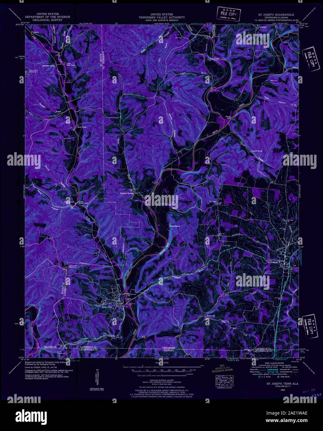 USGS TOPO Map Tennessee TN St Joseph 153198 1950 24000 Inverted ...