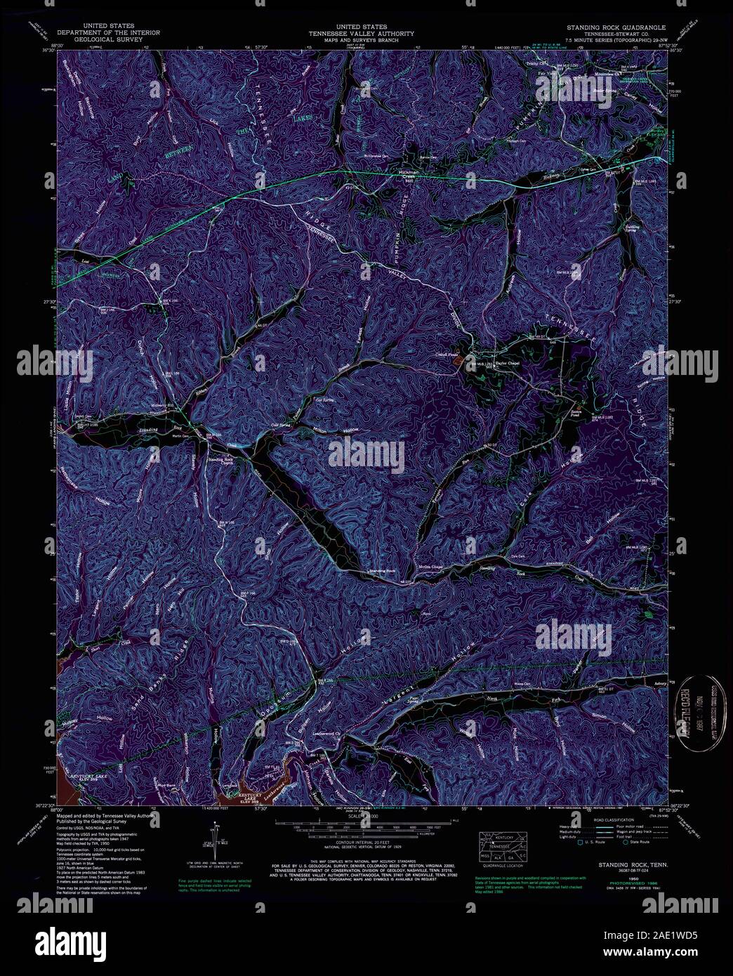 USGS TOPO Map Tennessee TN Standing Rock 148718 1950 24000 Inverted ...