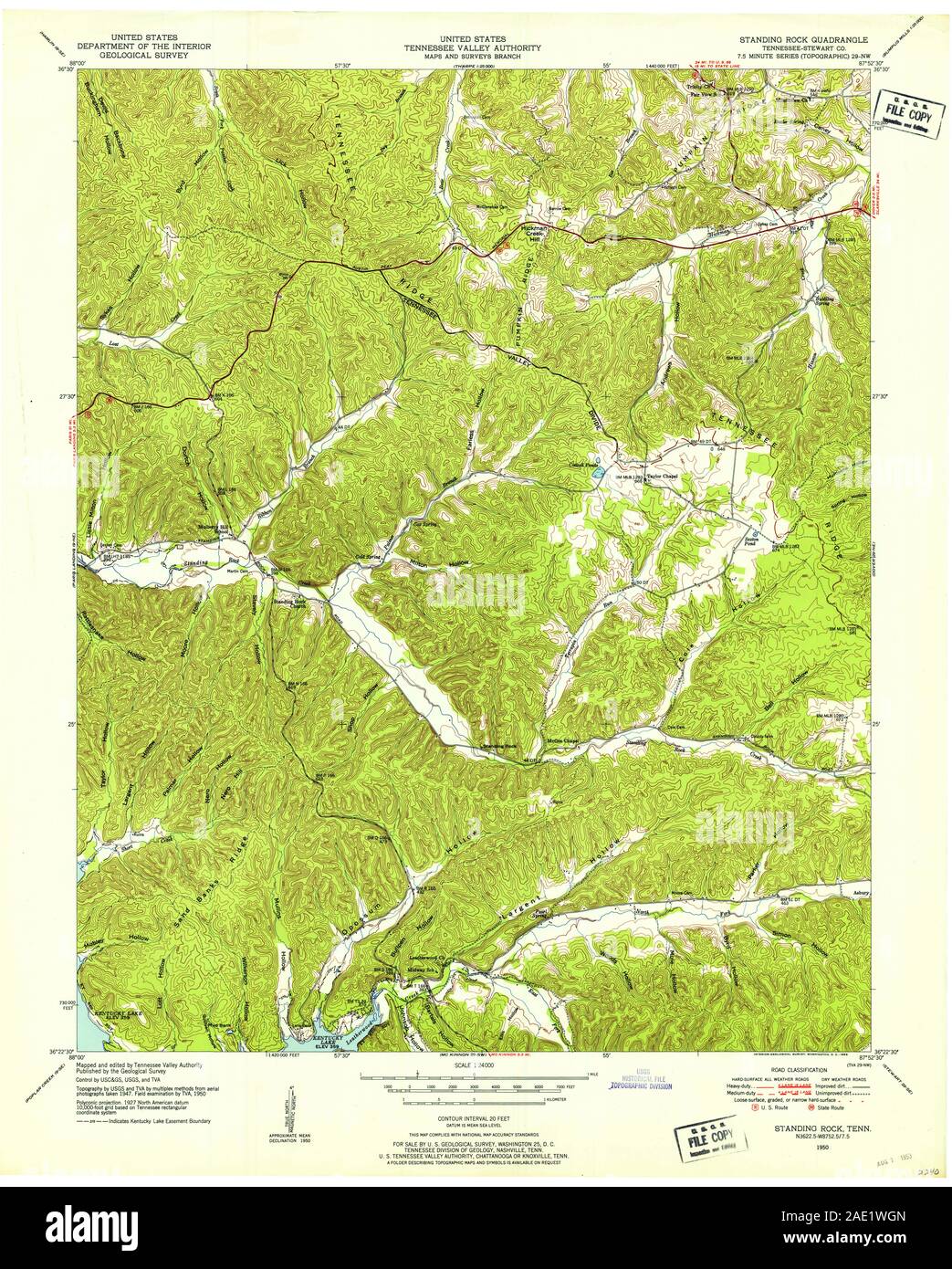 USGS TOPO Map Tennessee TN Standing Rock 155805 1950 24000 Restoration ...