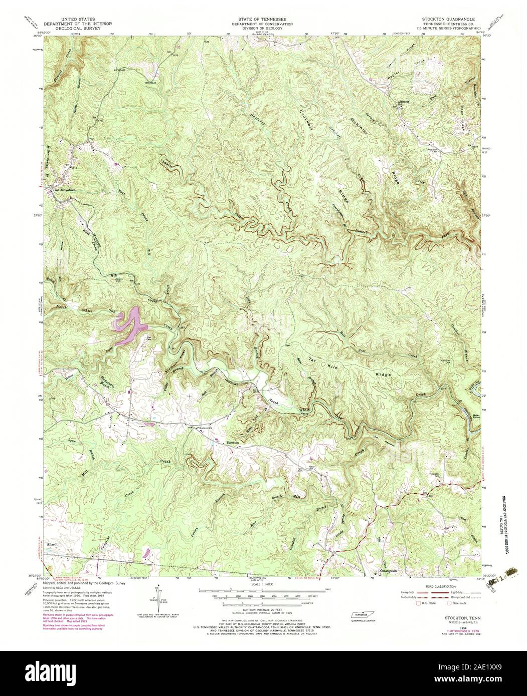 USGS TOPO Map Tennessee TN Stockton 155821 1954 24000 Restoration Stock ...