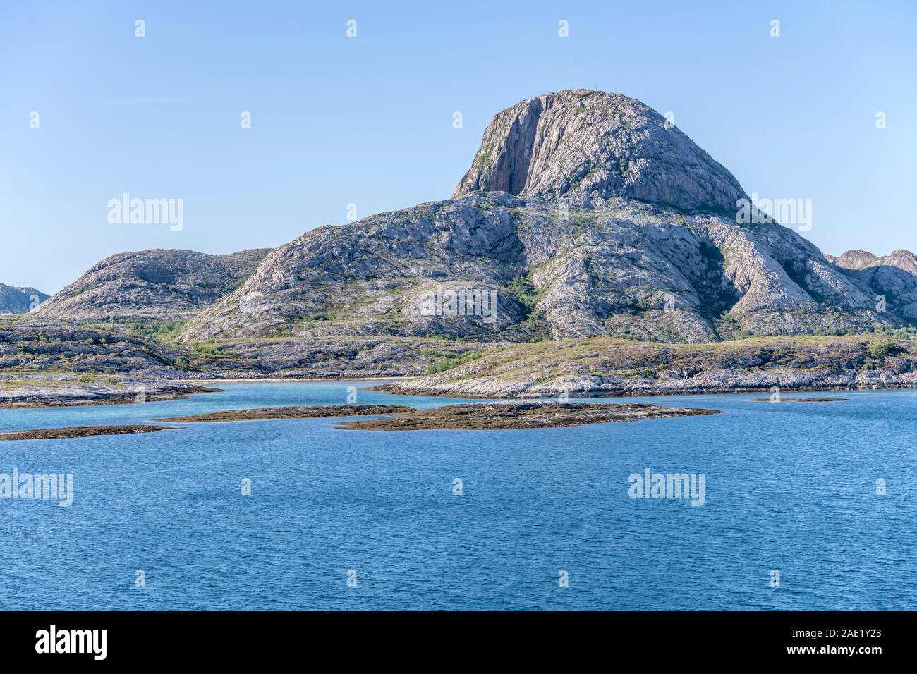 fjord landscape with steep rocky hill and cliffs archipelago, shot ...
