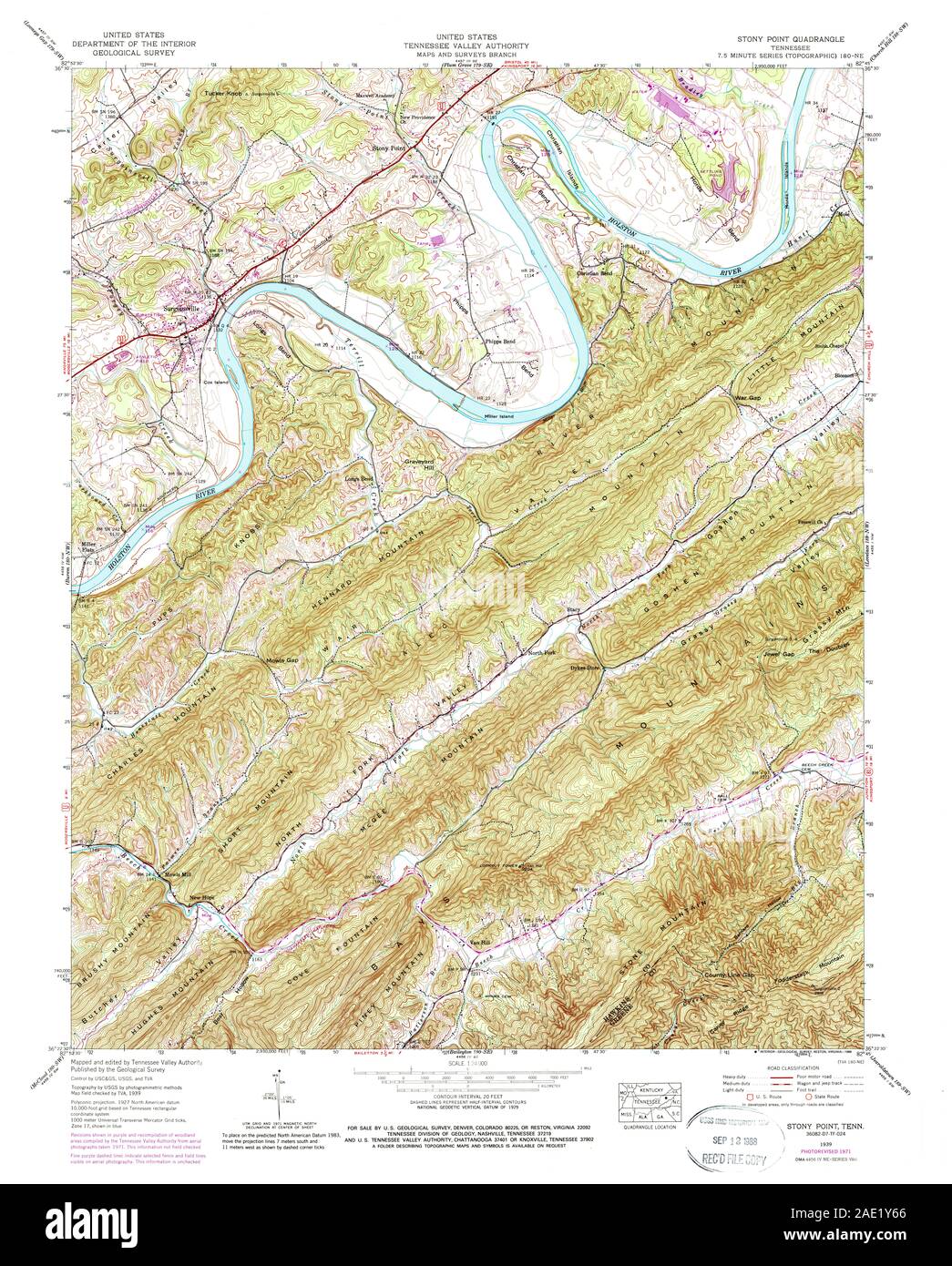 USGS TOPO Map Tennessee TN Stony Point 148723 1939 24000 Restoration ...