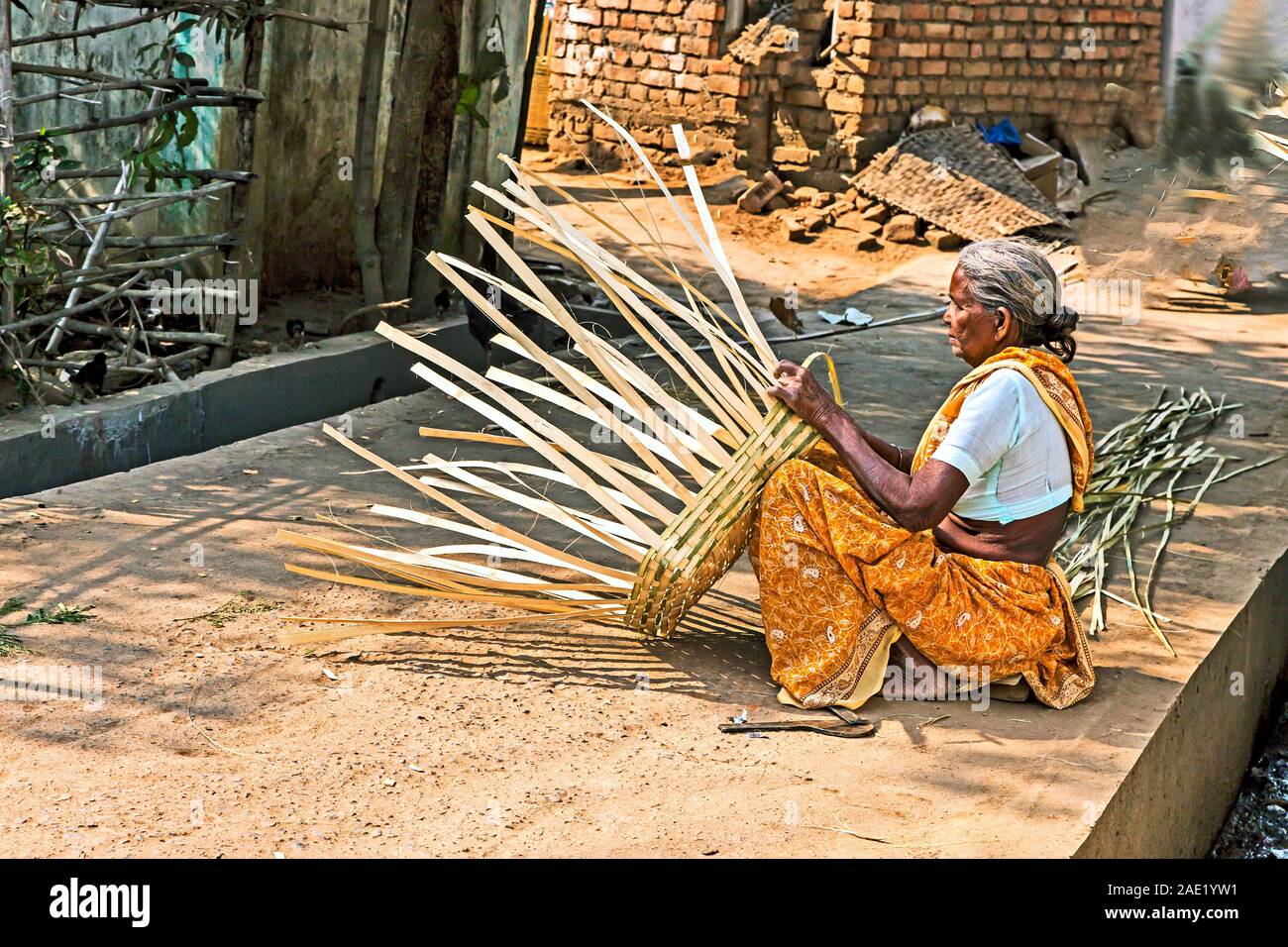 Woman weaving cane basket, Chandrapur, Maharashtra, India, Asia Stock ...