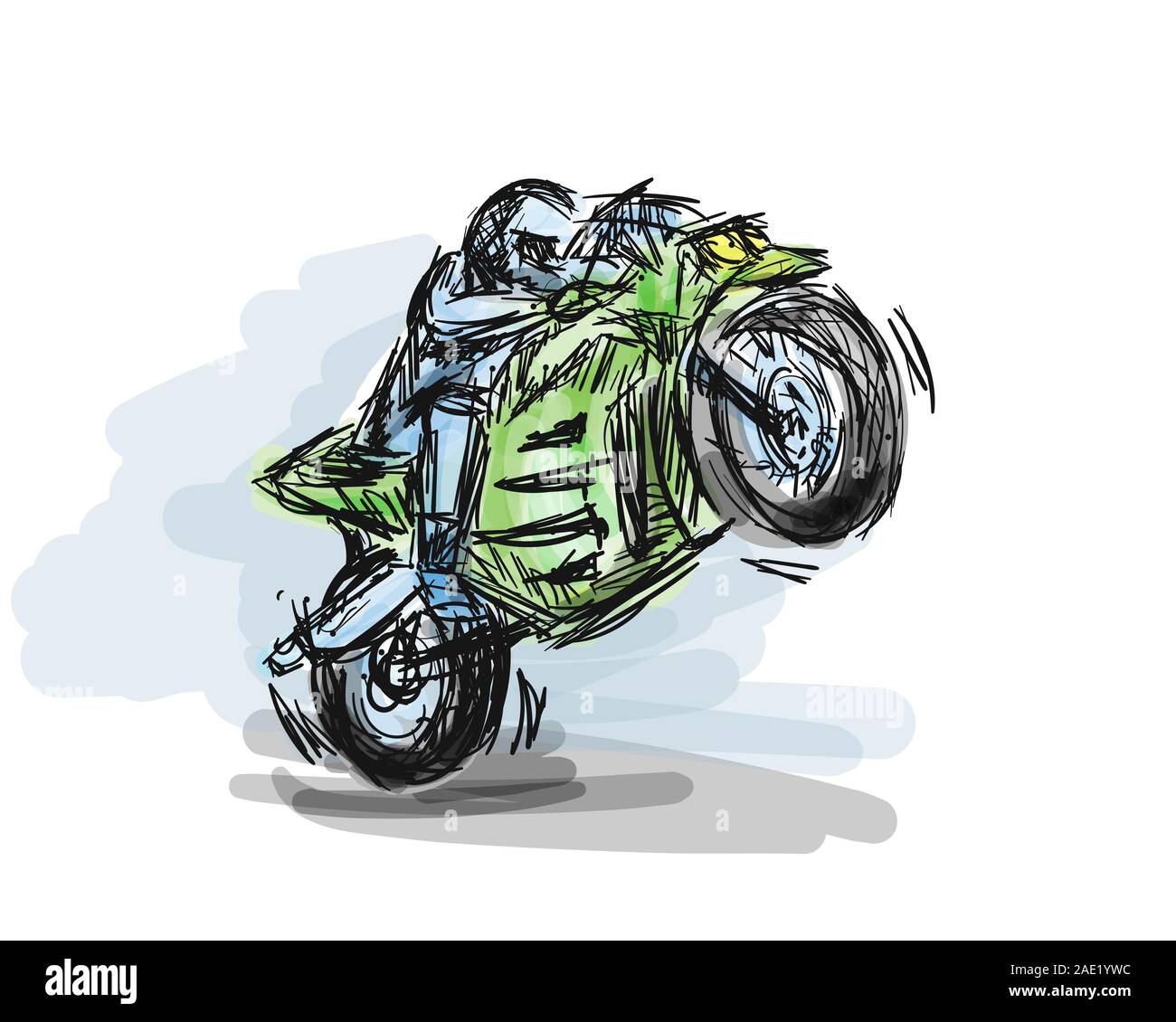 Biker motorcycle with powerful motor on speed road. Fast moto vector ...