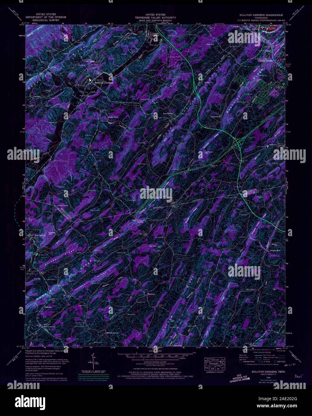 USGS TOPO Map Tennessee TN Sullivan Gardens 155834 1959 24000 Inverted ...