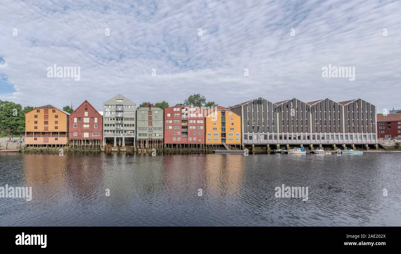 TRONDHEIM, NORWAY - July 18 2019: cityscape with old and new ...
