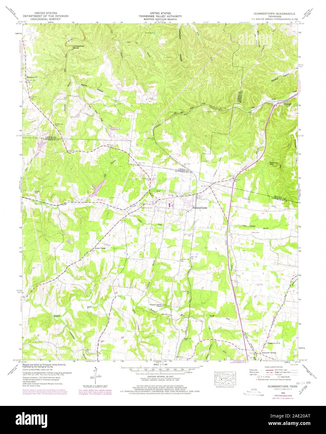 USGS TOPO Map Tennessee TN Summertown 155837 1951 24000 Restoration ...