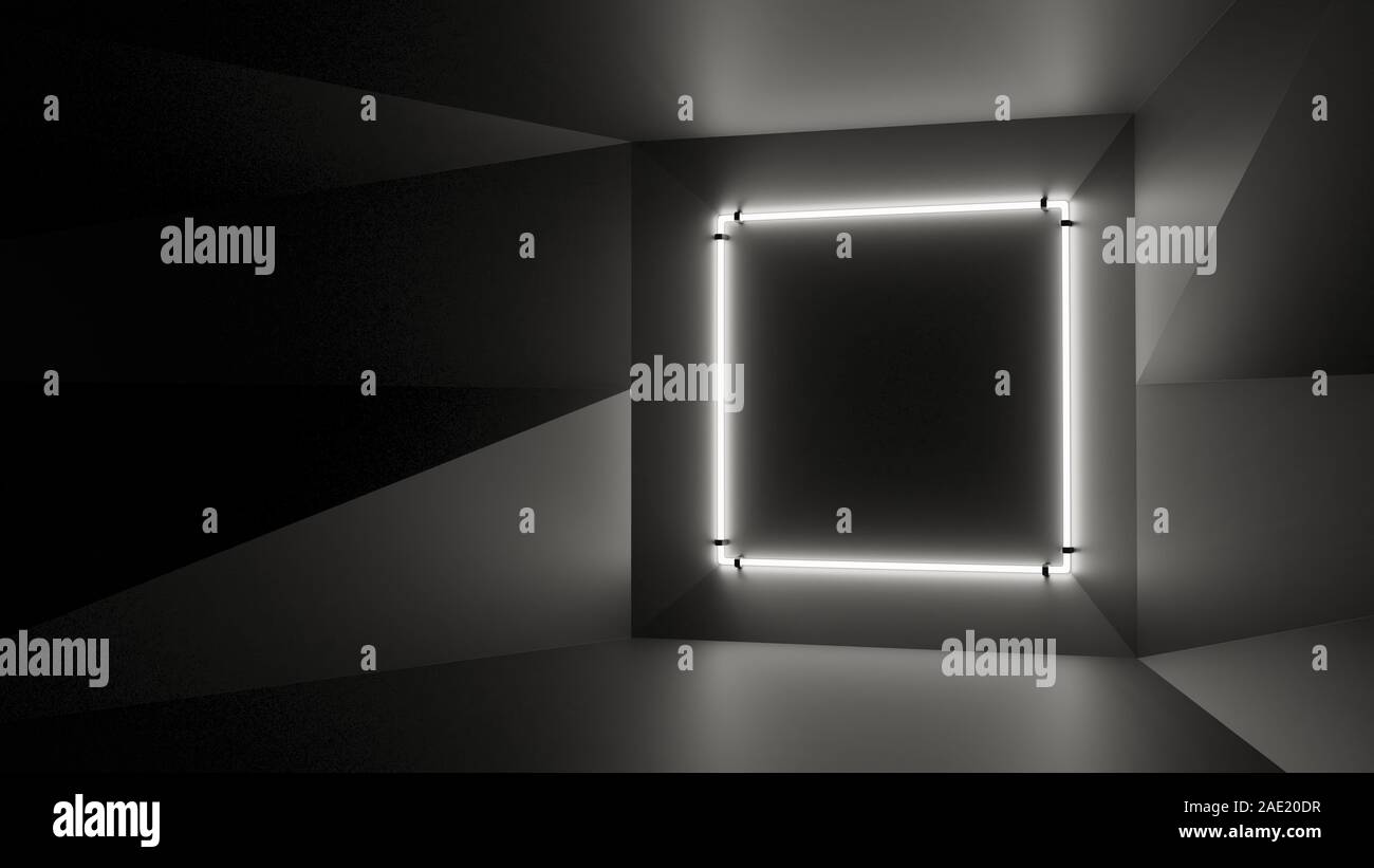 Abstract geometry lit by a neon white square lamp. Soft shadows. 3D ...