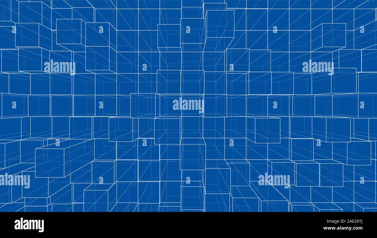 Abstract background of cubes outline. Vector rendering of 3d. Wire ...
