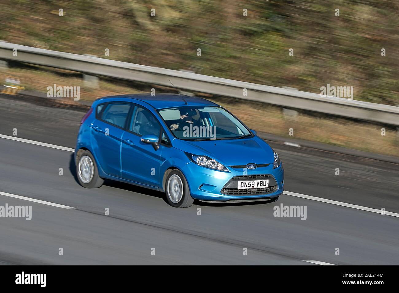 Blurred moving car 2019 FORD FIESTA traveling at speed on the M61 ...