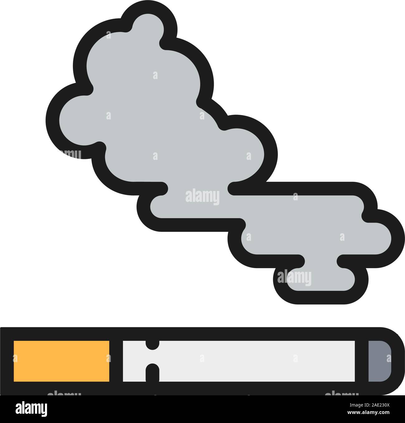Cigarette, tobacco smoke flat color line icon. Isolated on white ...