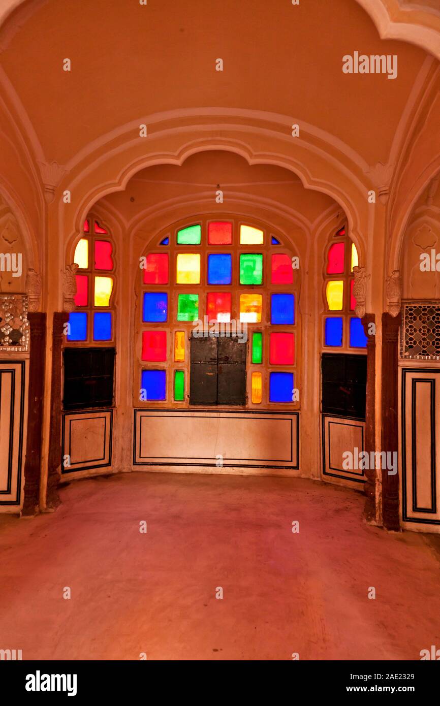 Colored Glass Windows, Ratan Mandir, Hawa Mahal, Jaipur, Rajasthan ...