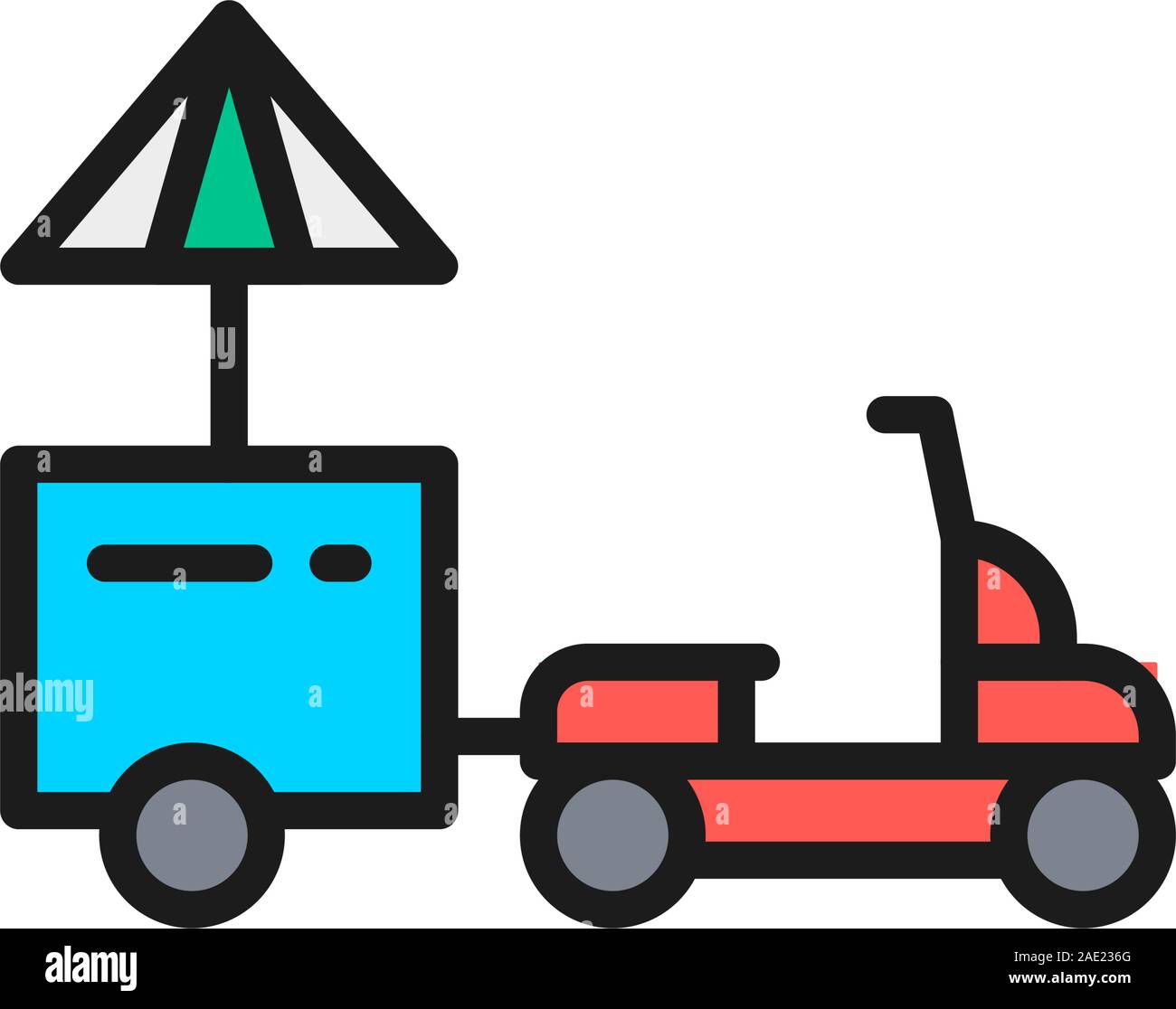 Vector refrigerator scooter food truck flat color line icon Stock ...