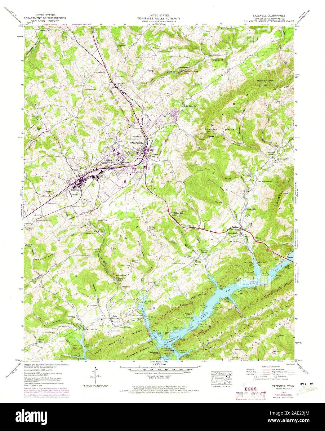 USGS TOPO Map Tennessee TN Tazewell 155881 1943 24000 Restoration Stock ...