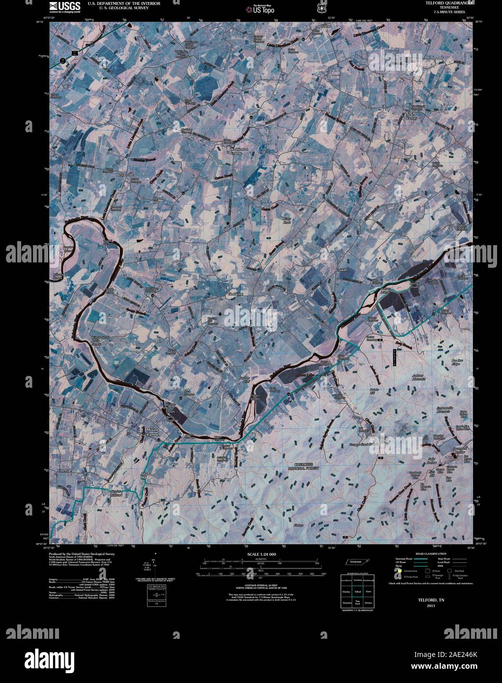 USGS TOPO Map Tennessee TN Telford 20110113 TM Inverted Restoration ...