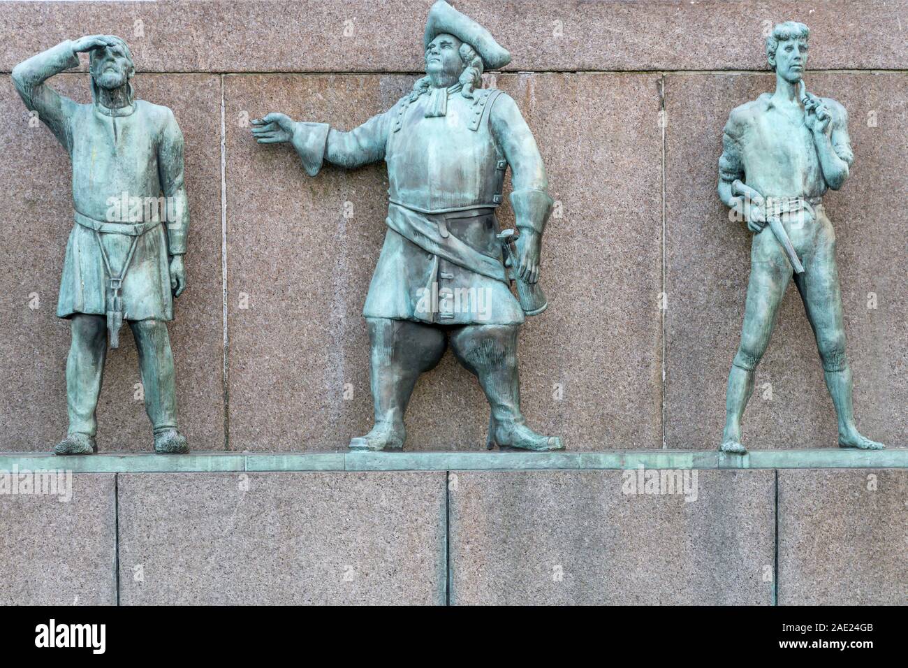 bronze statues on south side of Seaman Monument in town historical ...