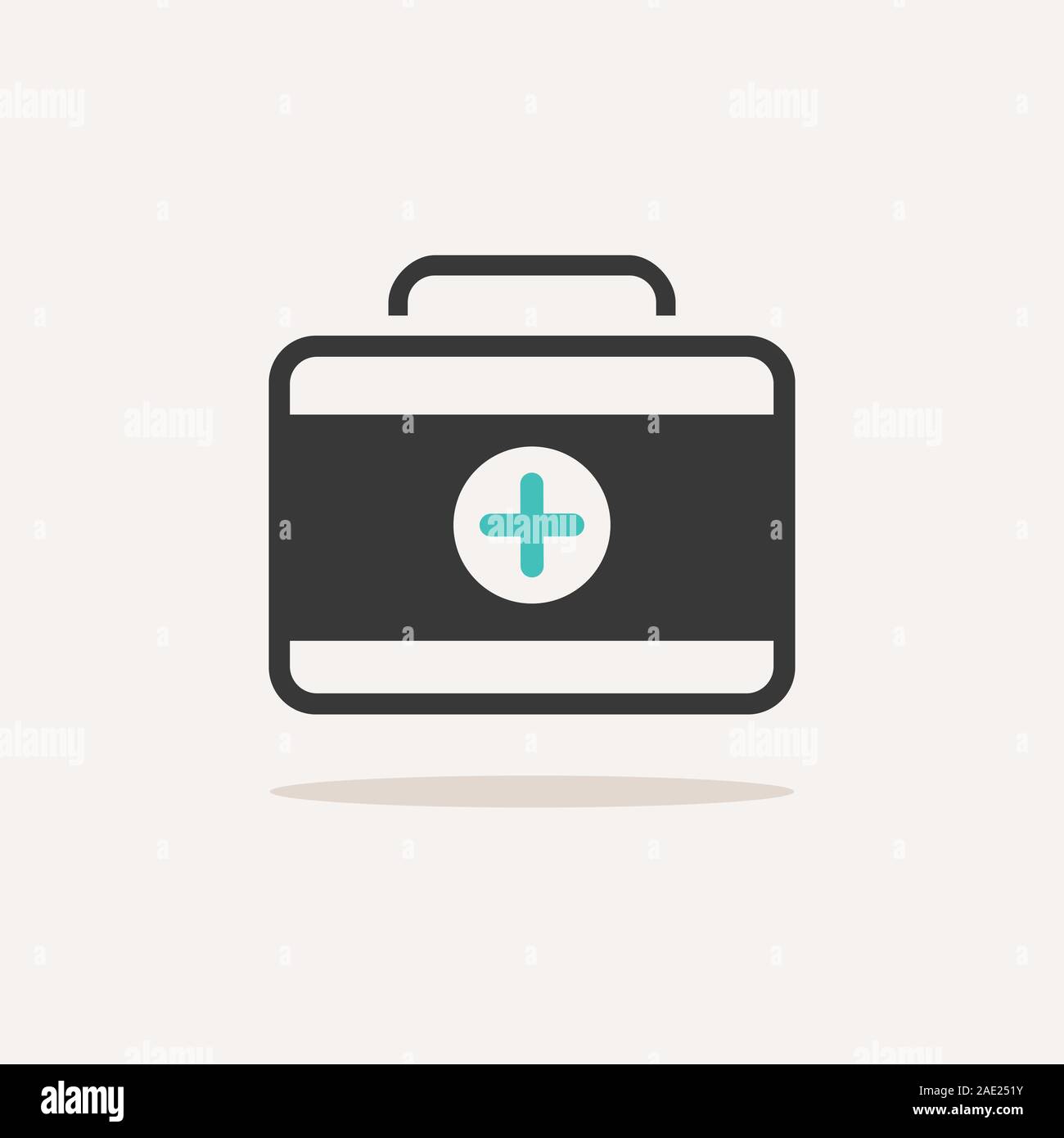 First aid case. Icon with shadow on a beige background. Medicine flat ...
